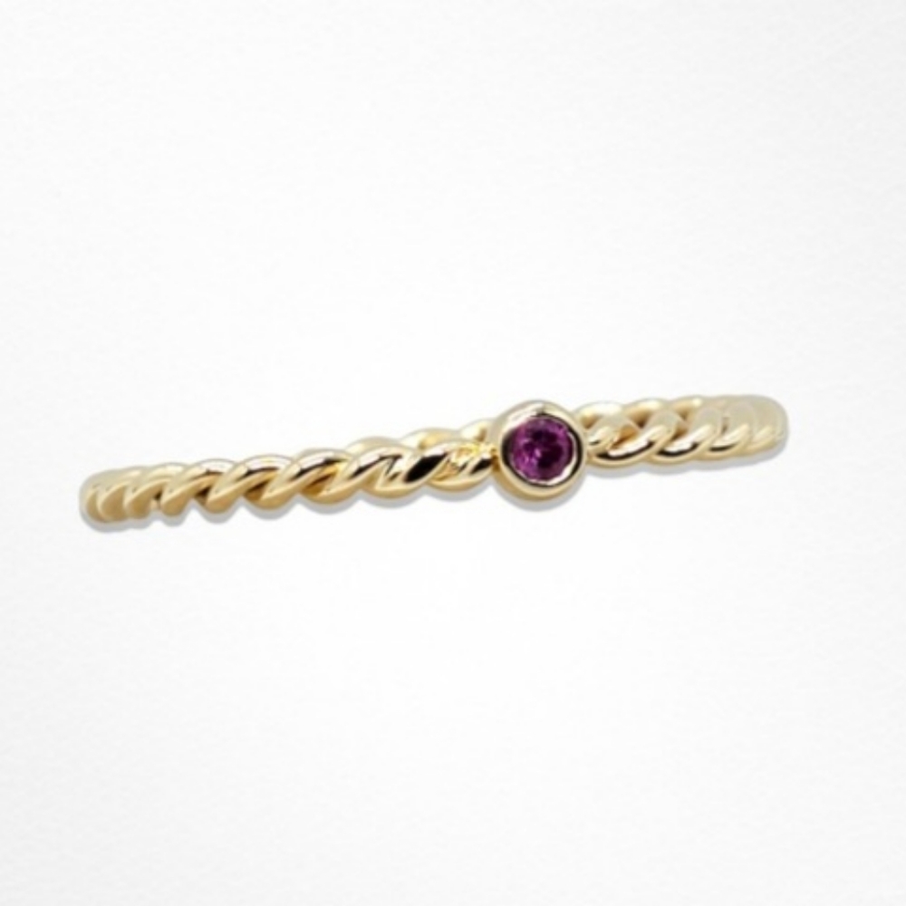 14k Ruby Stone Slim Twist Ring - Gem